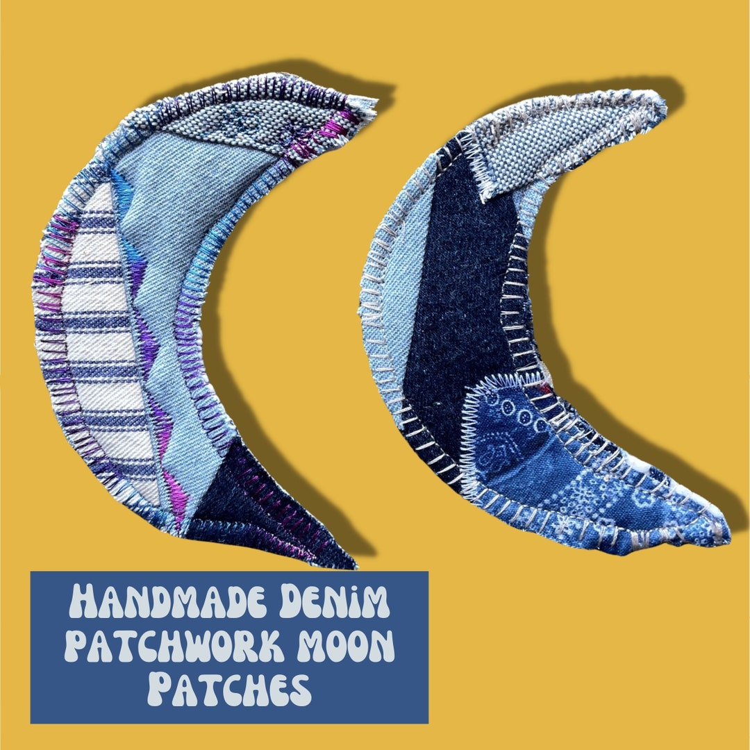 Denim Moon Patch Boho Denim CRESCENT MOON Patchwork PATCH, Blue Moon ...
