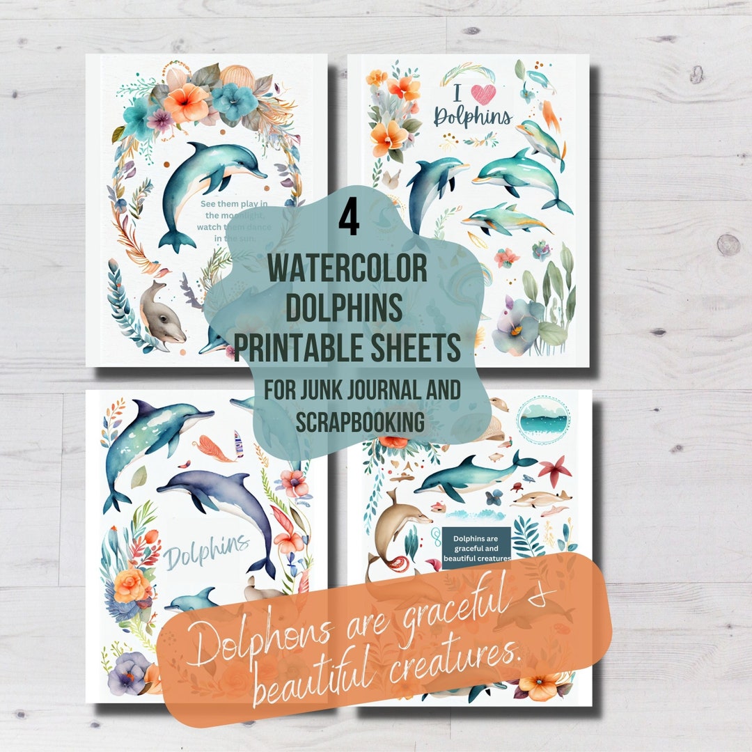 Vibrant Watercolor Dolphin Clip Art Printable Download for Card Making ...