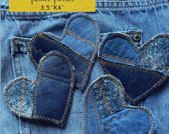 Handmade Boho Denim Heart Patch Denim Jeans Hippy Heart Patchwork Patch ...