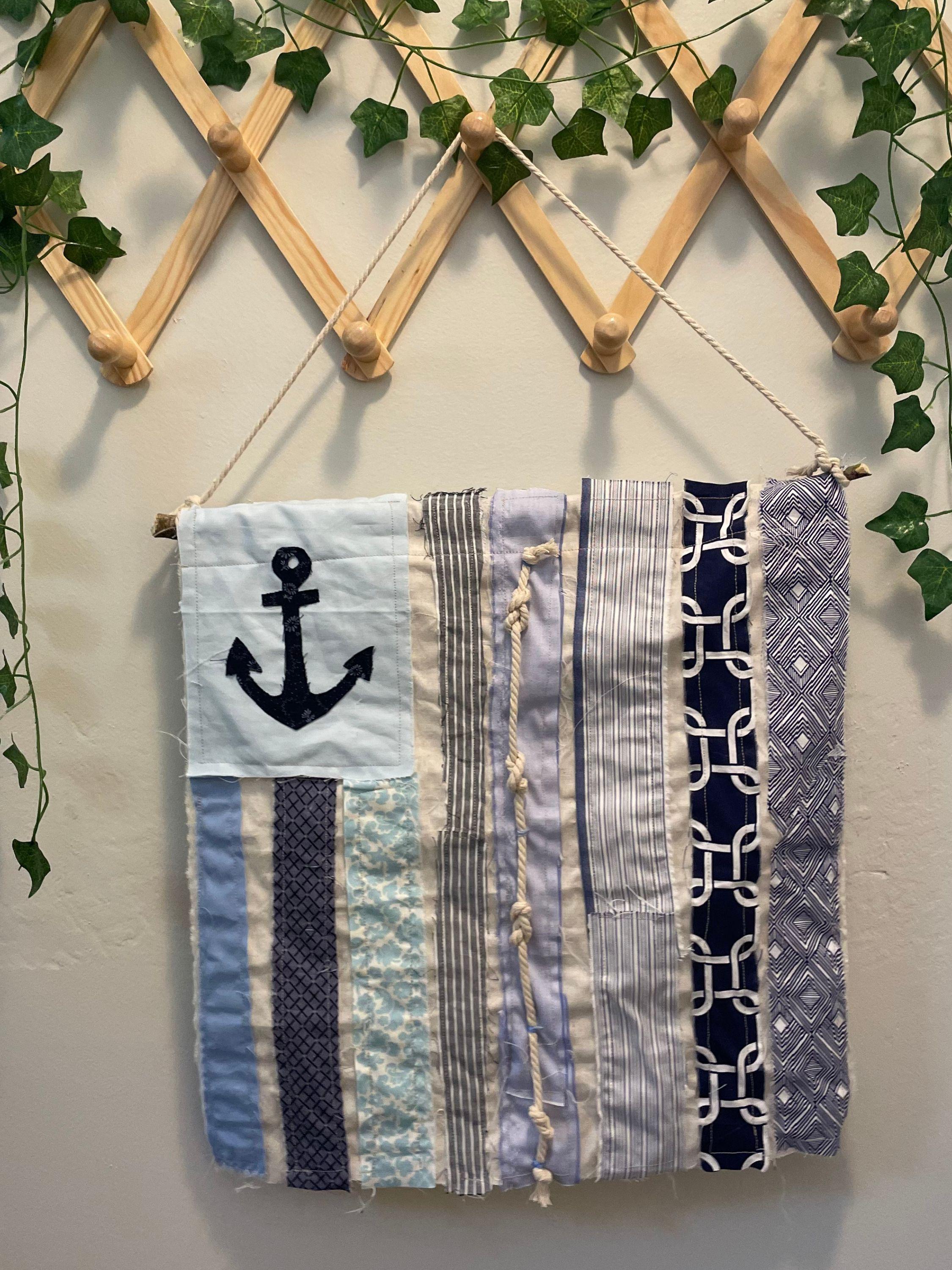 Boho Rustic Vintage Nautical Anchor Flag Coastal Hanging Patchwork ...