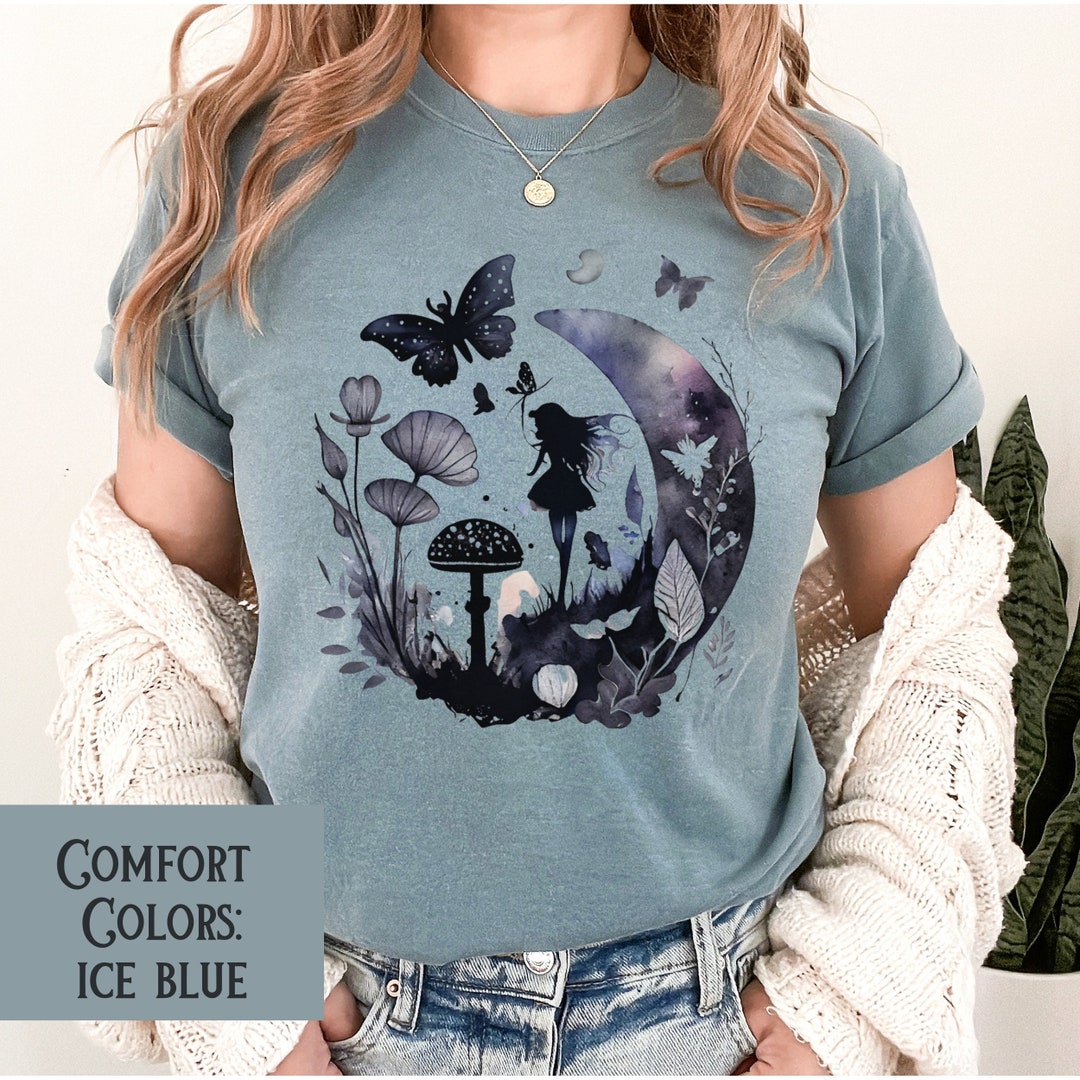 DARK FAIRY Grunge MOON Mushroom Butterfly T-shirt, Mythical Dark Fairy ...