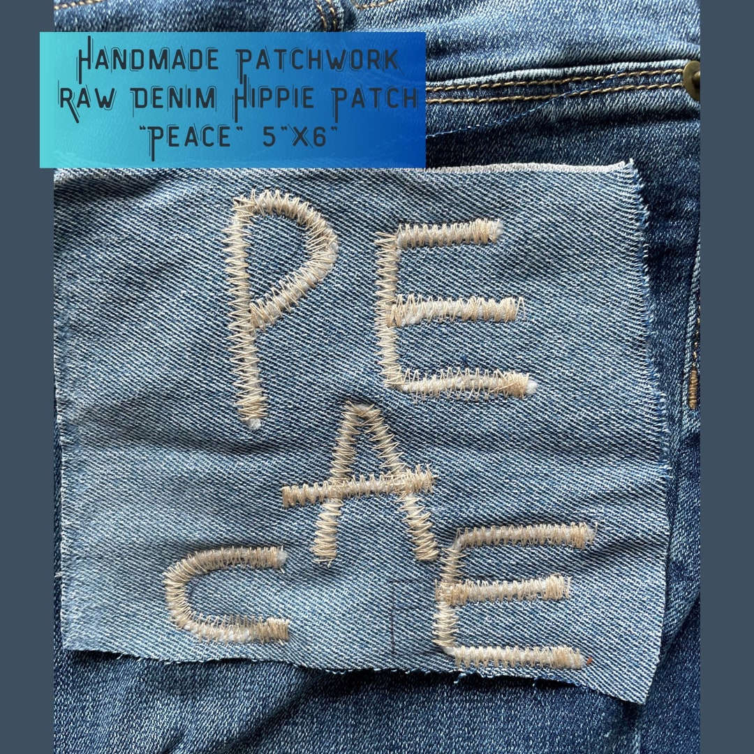 Hippie Denim Peace Patch Boho Raw-edge Denim Peace Appliqué Patch ...