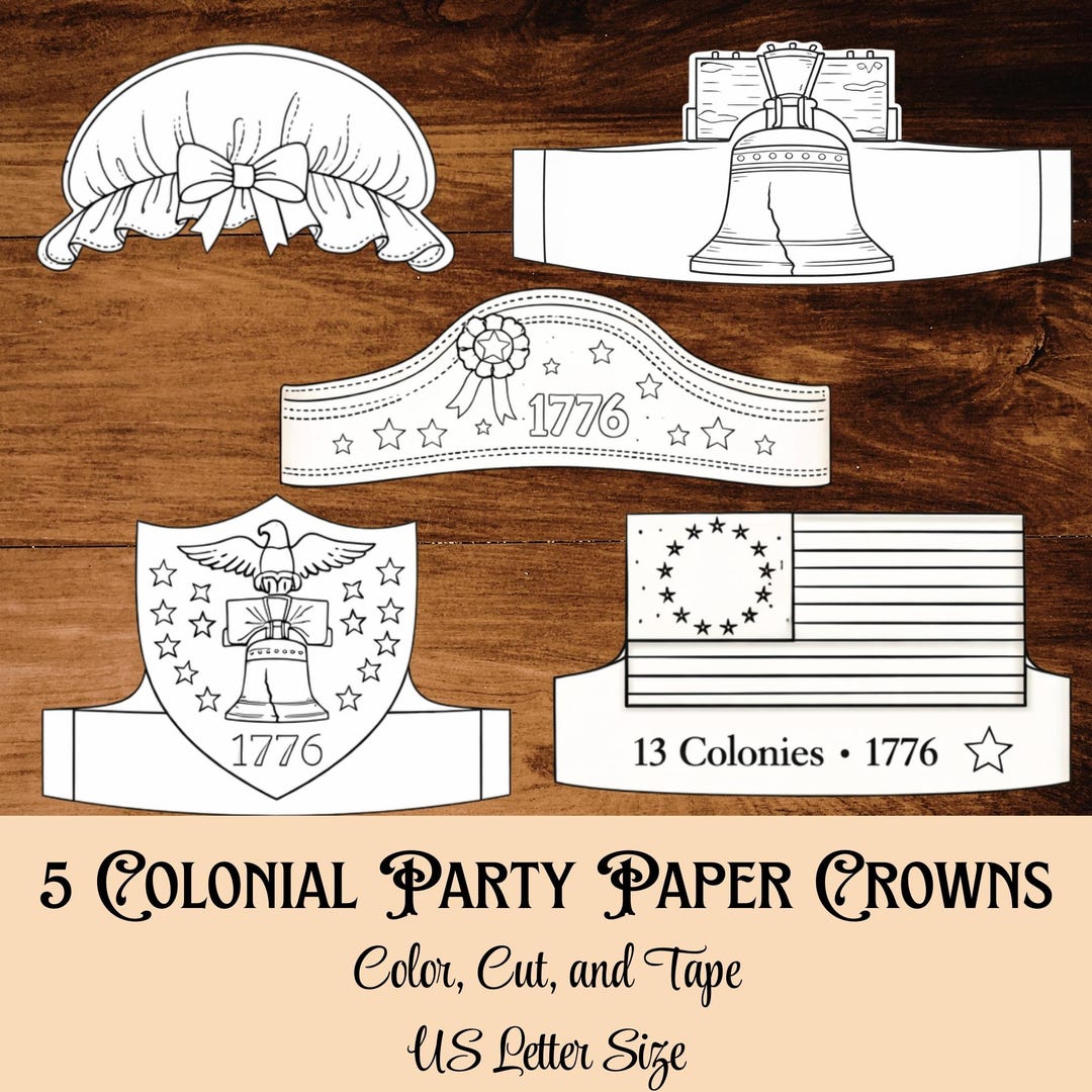 Colonial Paper Crown Craft Tricorn Hat Liberty Bell Coloring, 1776 ...
