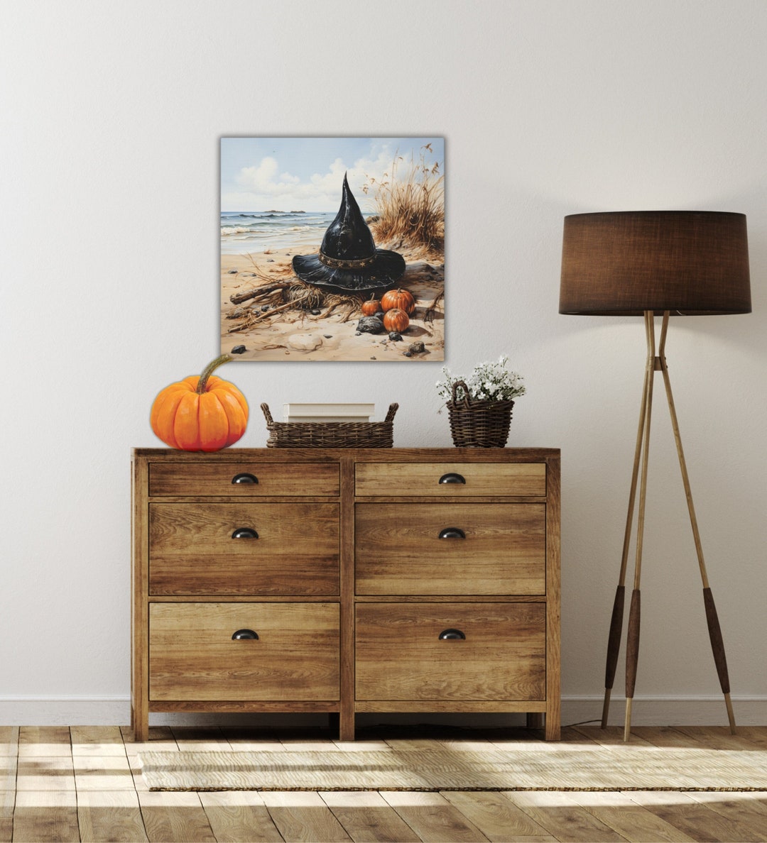 Halloween Beach Art, Halloween Witch Hat on the Beach Scene Canvas Wrap ...
