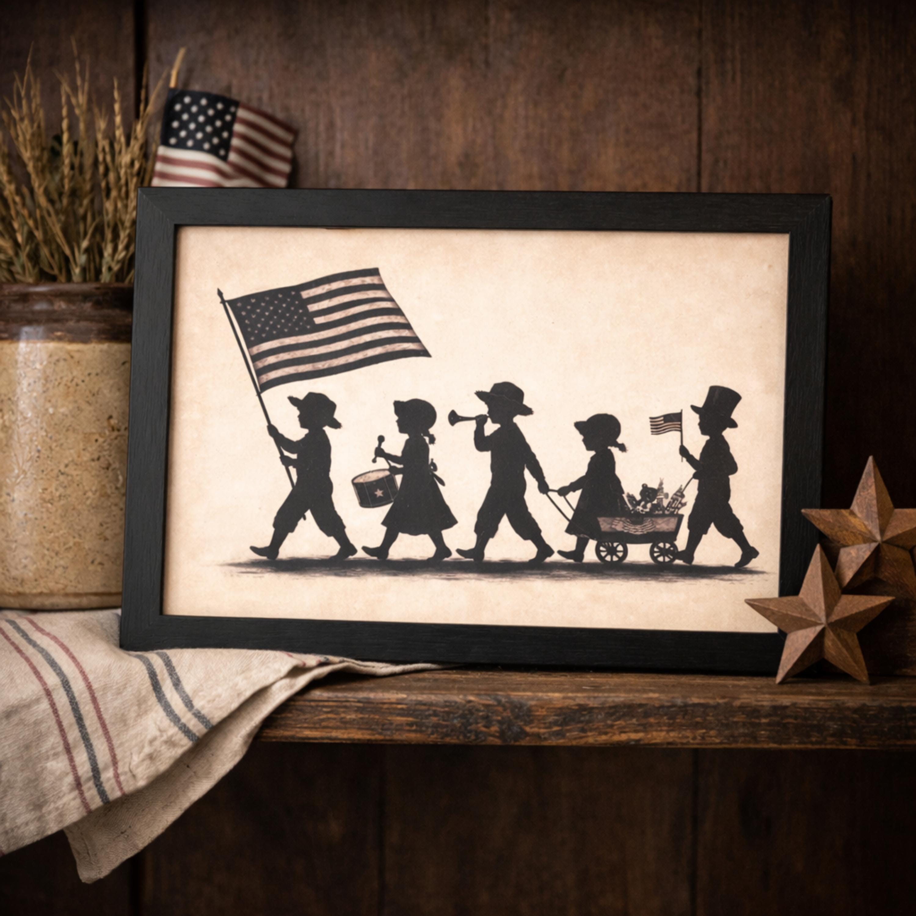 Framed Colonial Kids Silhouette Print, Original History Art 4x6 & 5x7 ...