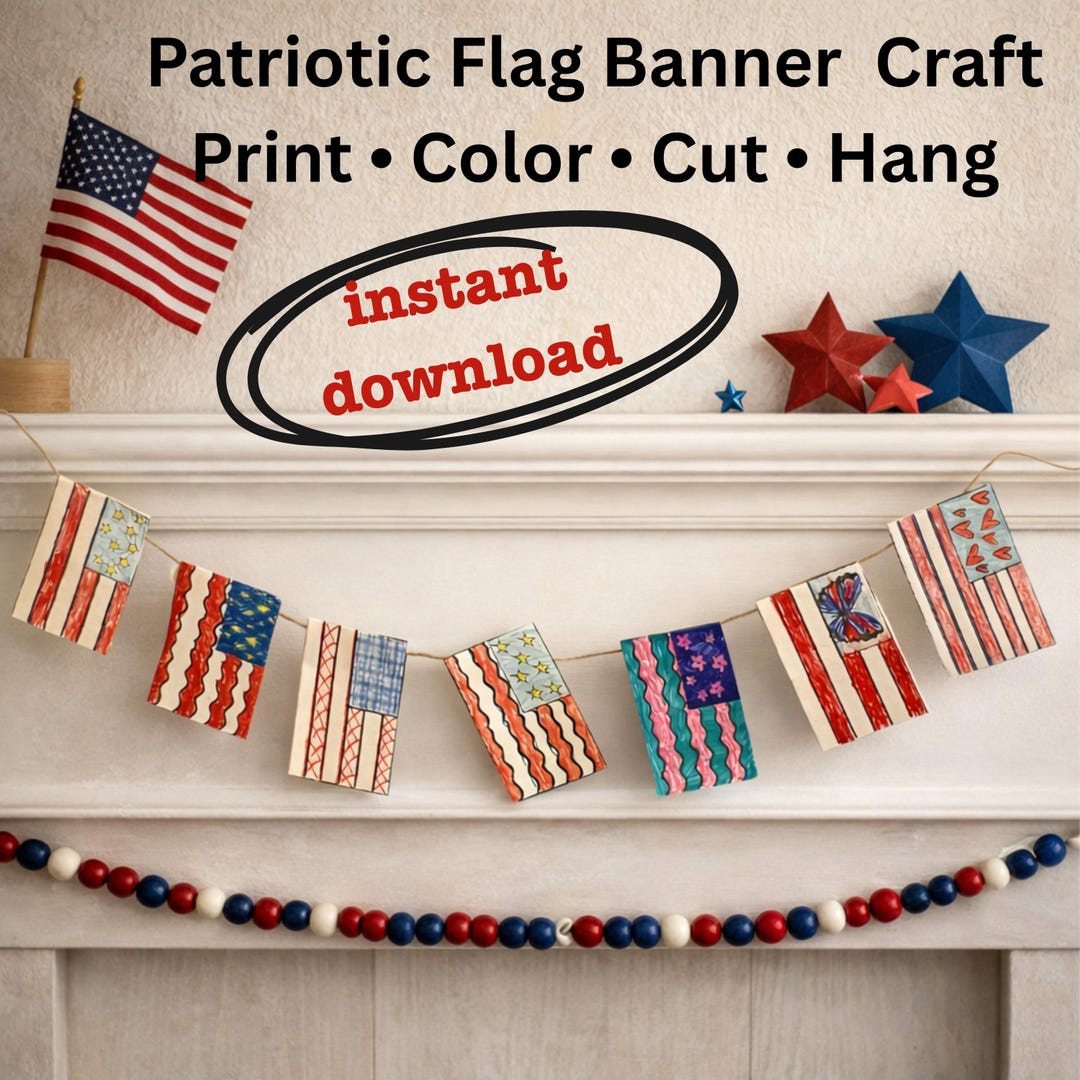 Patriotic Flag Banner Printable, Kids July 4th Craft, Colonial American ...