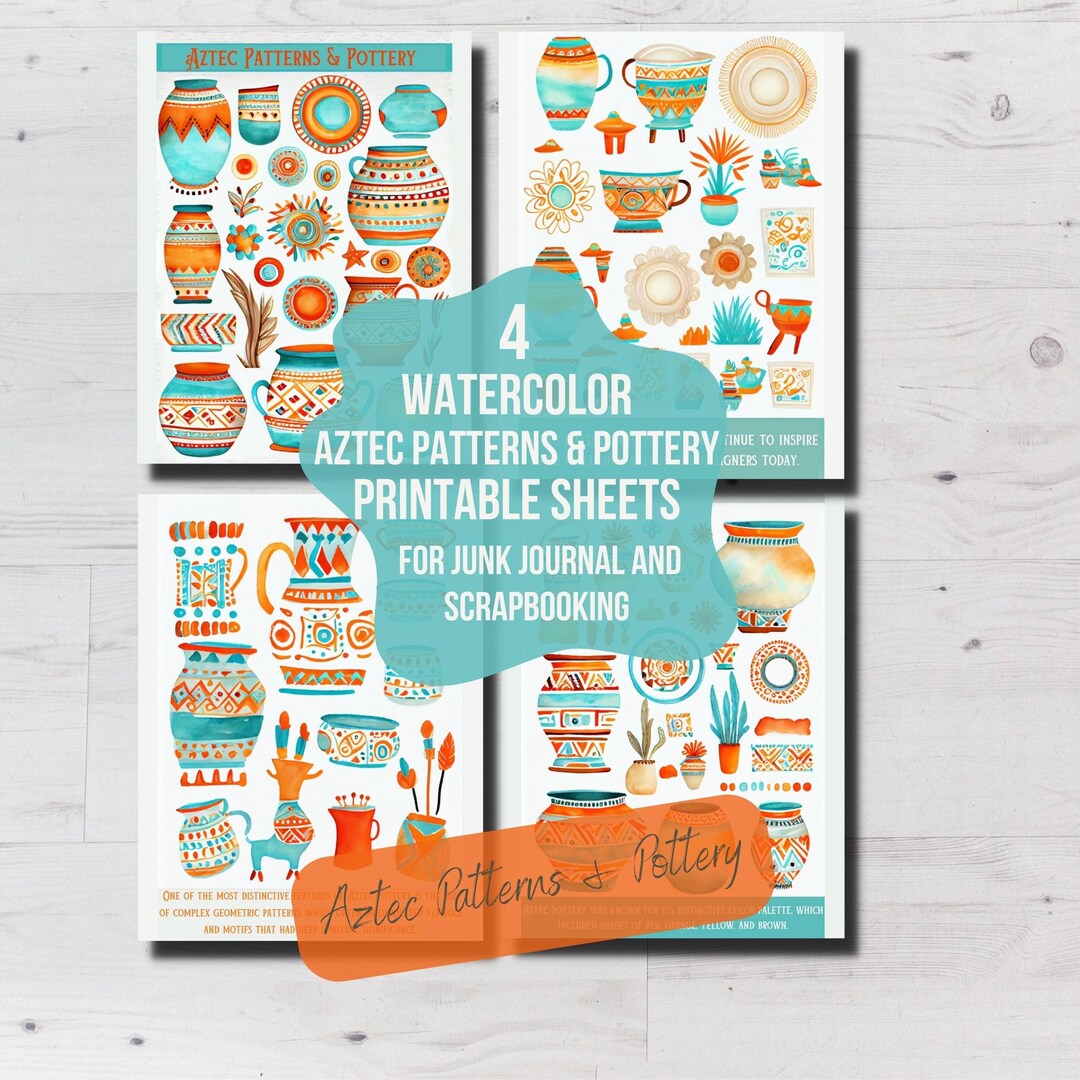 Aztec Pottery and Patterns Printable Clip Art, Whimsical Boho ...