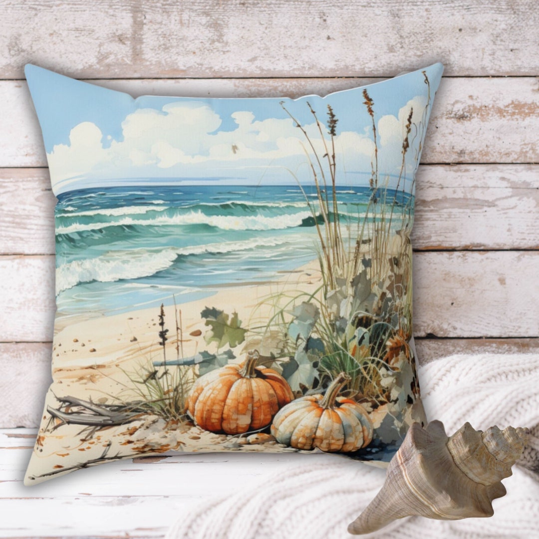Autumn Beach Decor, Coastal Fall Pillow, Beach Farmhouse Autumn ...