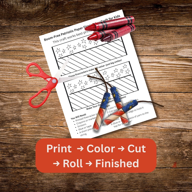 Printable Firecracker Craft for Kids, Patriotic July 4th Paper Craft ...