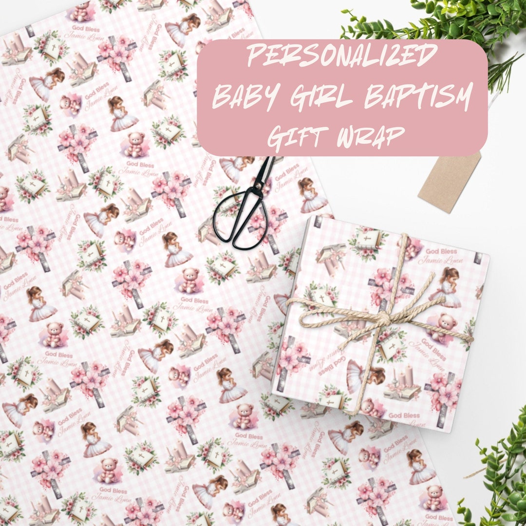 Personalized Baby Girl Baptism Gift Wrap Christian Themed Wrapping ...