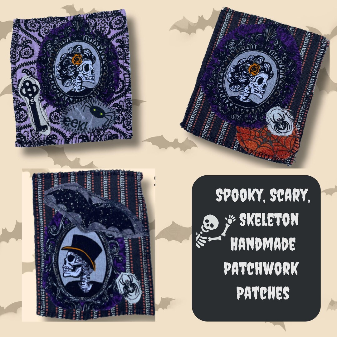 Whimsy Halloween Skeleton Patch, Haunted Mansion Skeleton Patchwork ...