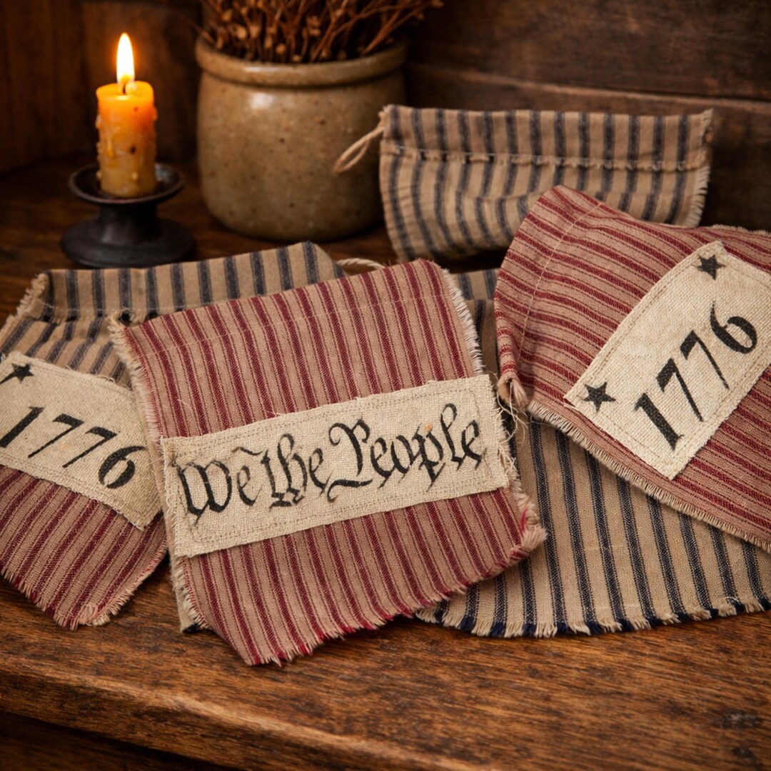 Primitive Colonial Homespun 1776 Flag Rustic Patriotic Fabric Flag ...