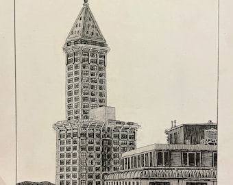 PRINT Drawing of Smith Tower Building Seattle WA - Etsy
