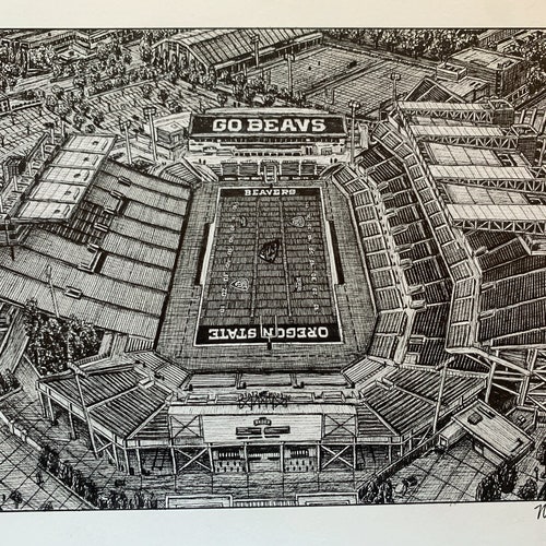 PRINT Drawing of Reser Stadium Oregon State Beavers Football | Etsy