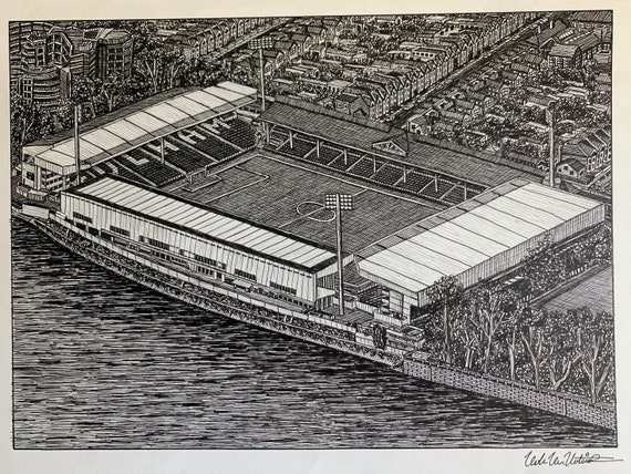 PRINT Drawing of Craven Cottage Fulham FC London England | Etsy