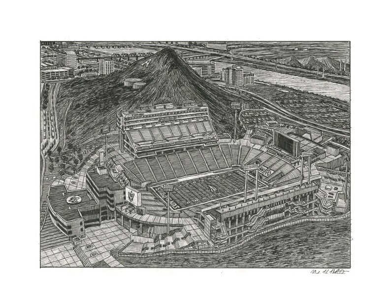 PRINT Drawing of Sun Devil Stadium Arizona State Sun Devils Football ...
