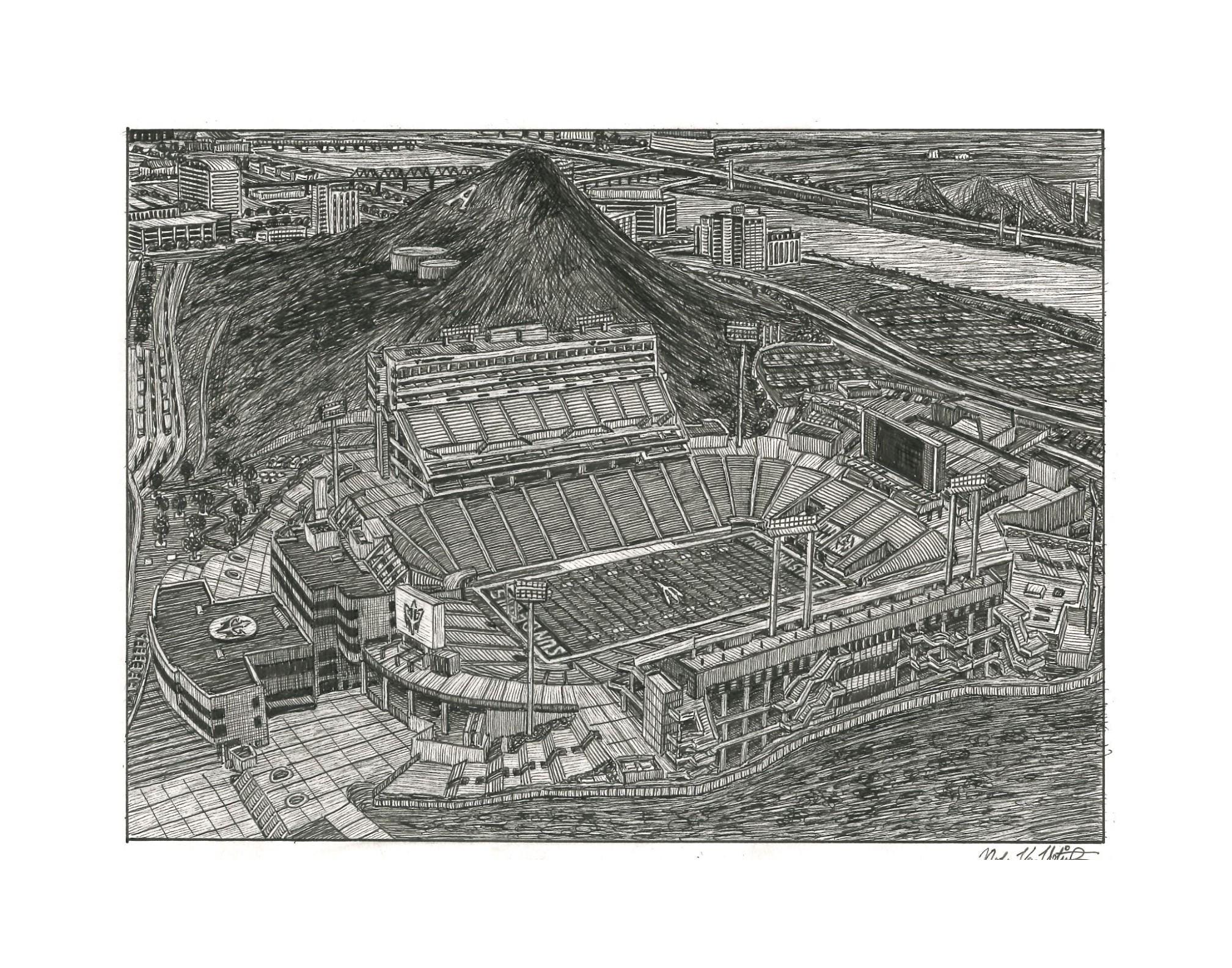 PRINT Drawing of Sun Devil Stadium Arizona State Sun Devils Football ...