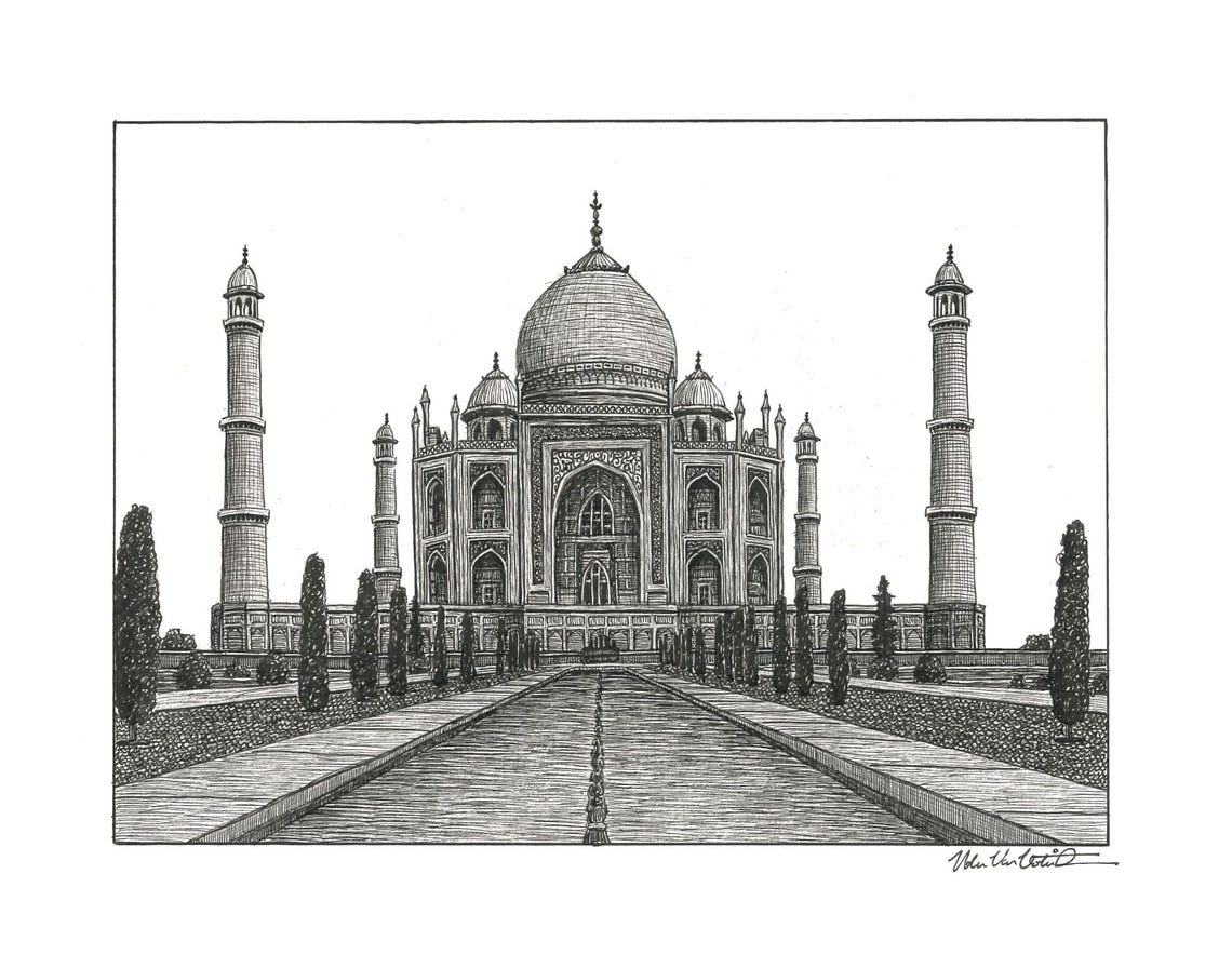 PRINT Drawing of the Taj Mahal, Agra, Uttar Pradesh, India - Etsy