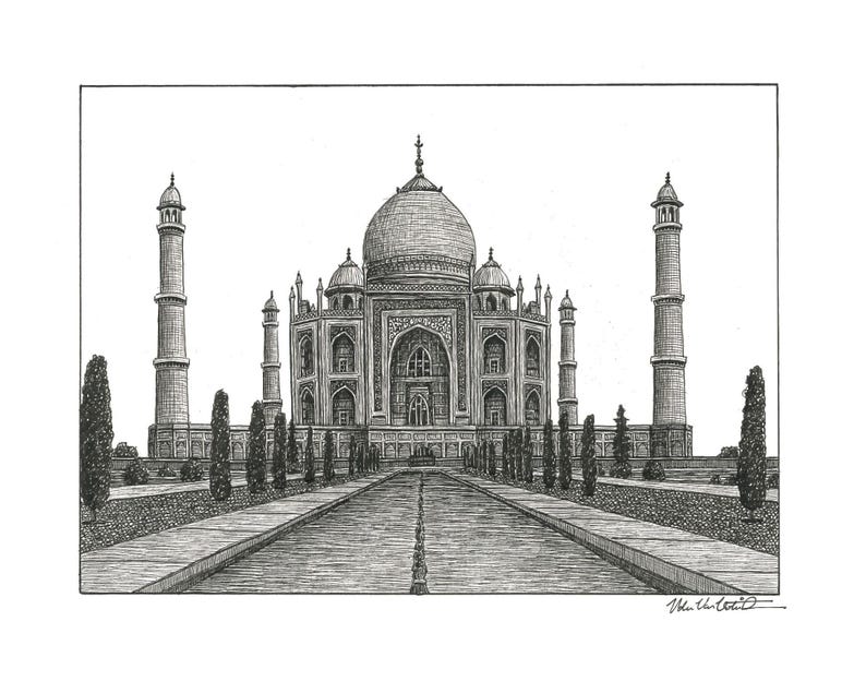 PRINT Drawing of the Taj Mahal, Agra, Uttar Pradesh, India - Etsy