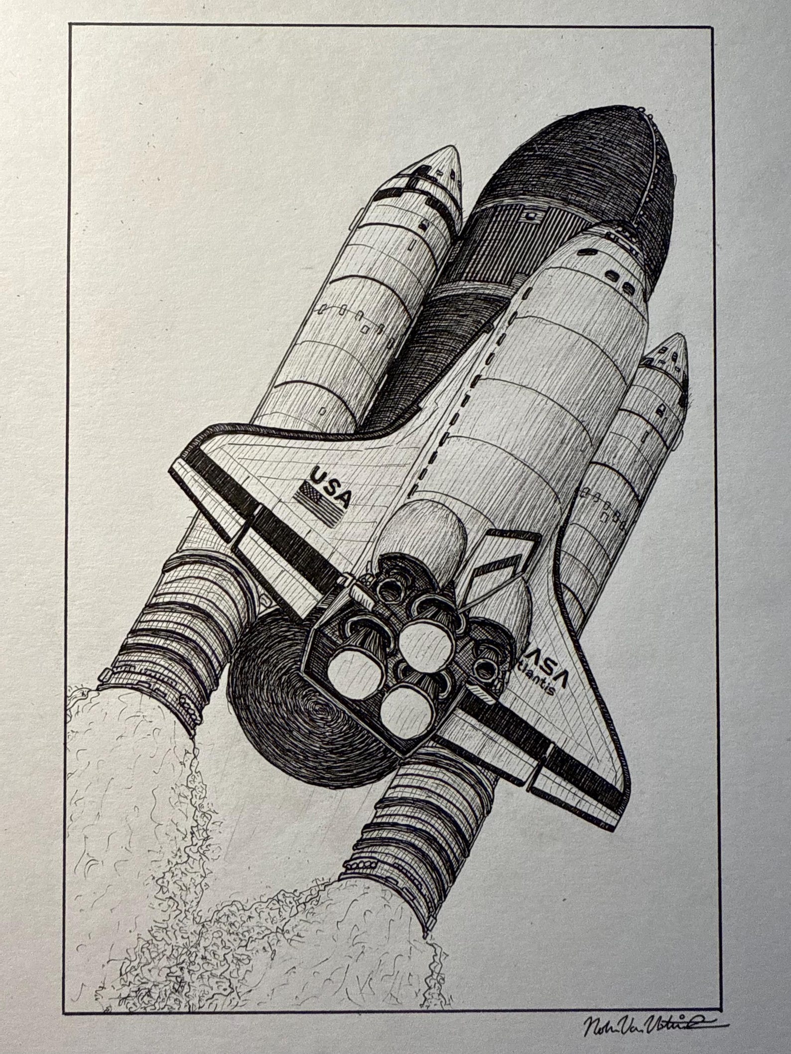 PRINT Drawing of NASA Space Shuttle Atlantis, Rocket Launch 1985 ...