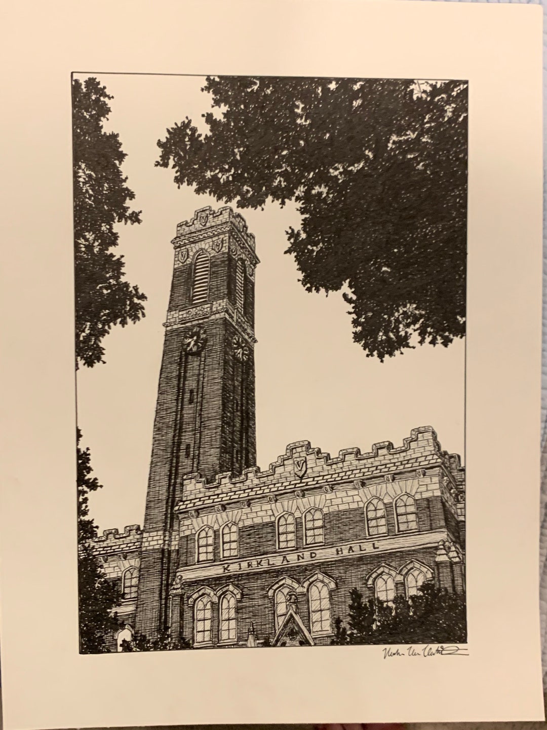 PRINT Drawing of Vanderbilt University - Kirkland Hall Nashville ...