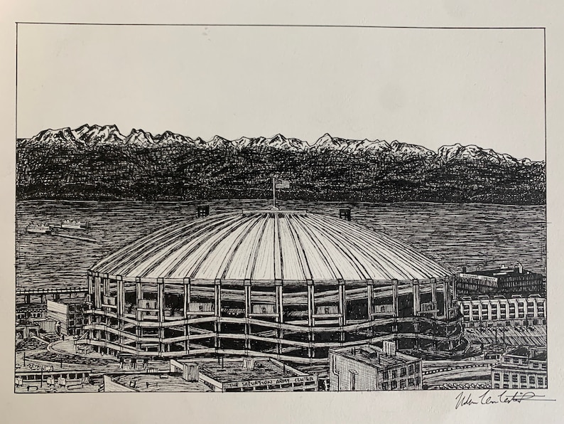 PRINT Drawing of Seattle King Dome Mariners Seahawks Stadium - Etsy