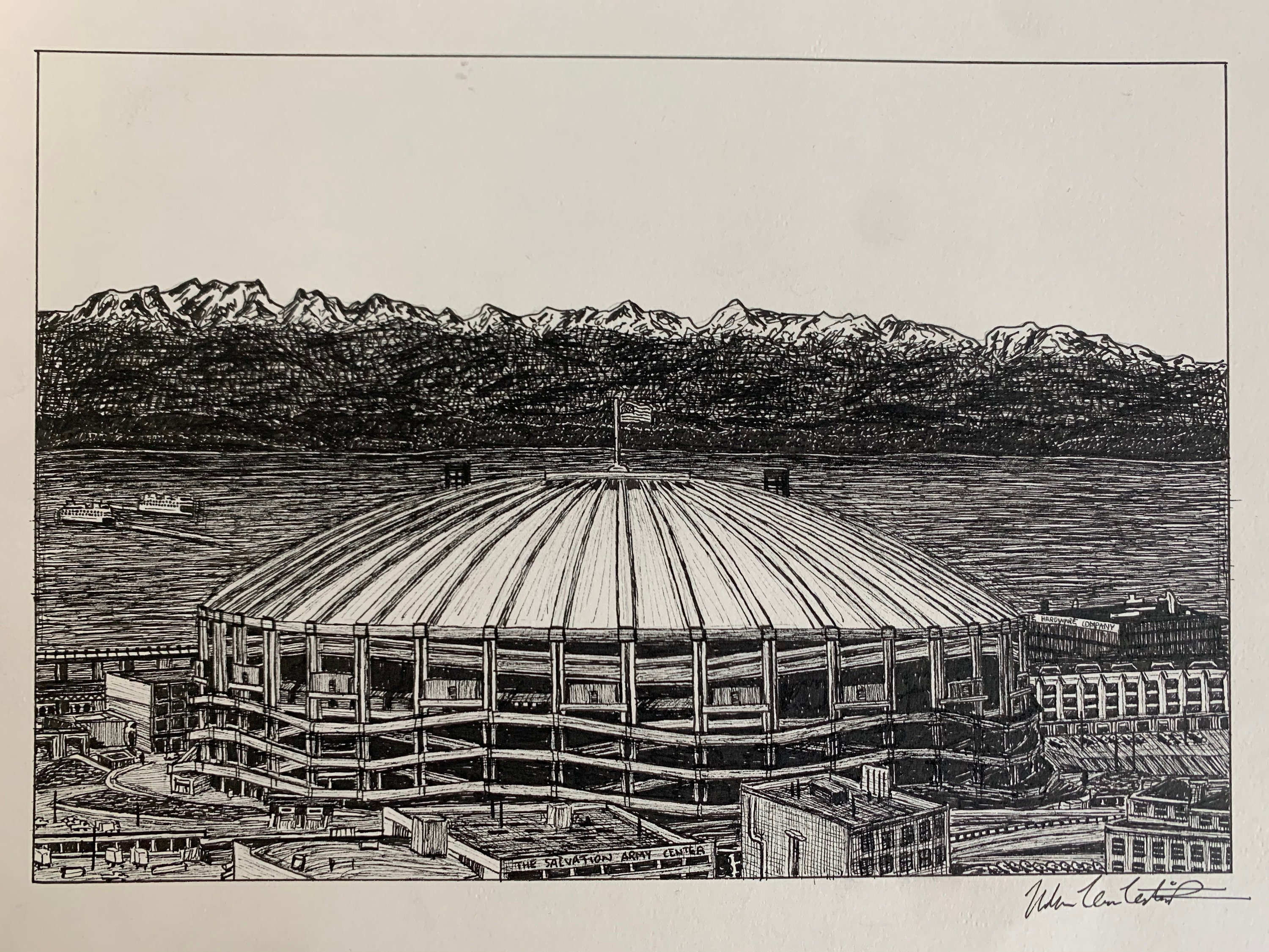 PRINT Drawing of Seattle King Dome Mariners Seahawks Stadium - Etsy
