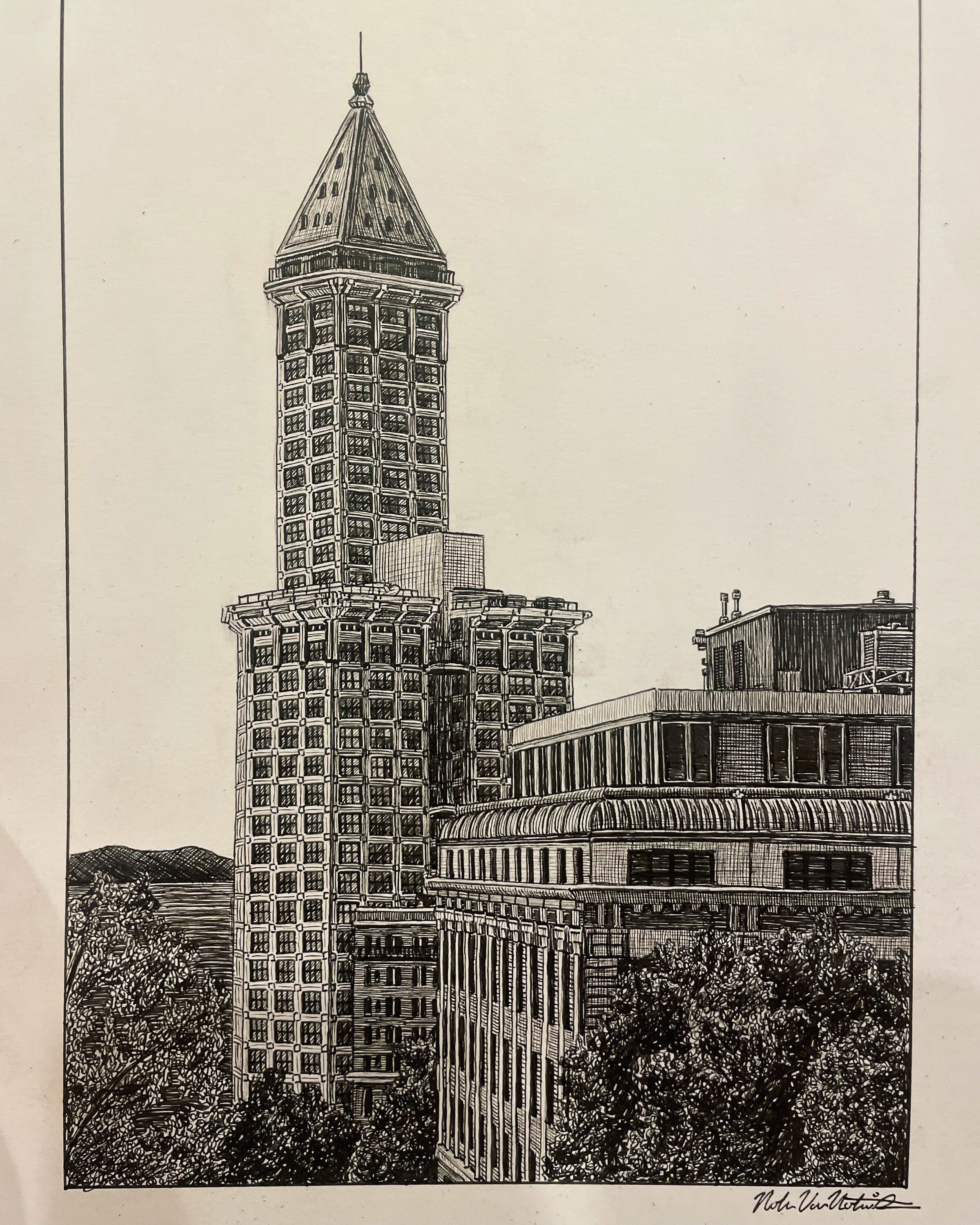 PRINT Drawing of Smith Tower Building Seattle WA - Etsy