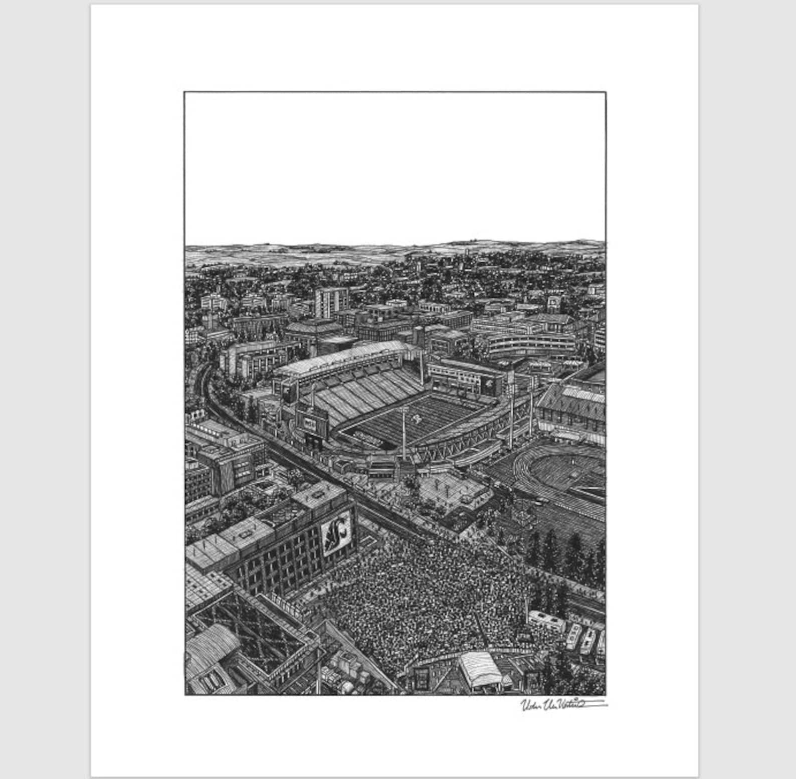 PRINT Drawing of Martin Stadium WSU Cougar Football Gameday - Etsy