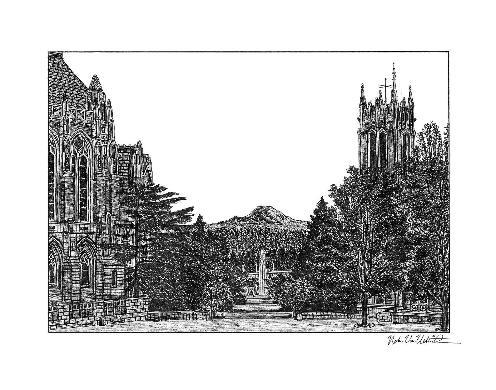 PRINT Drawing of University of Washington Campus Seattle - Etsy