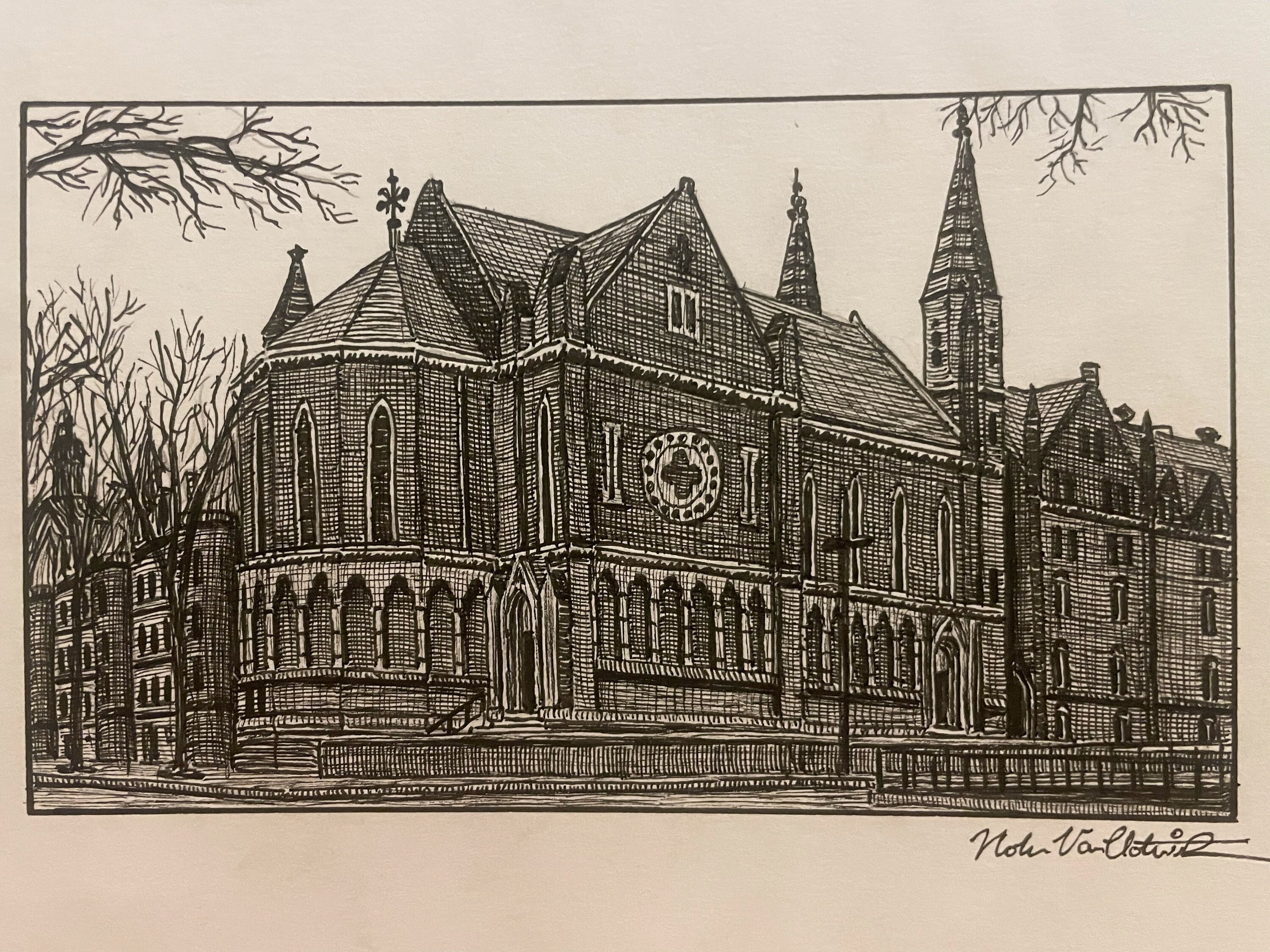 PRINT Drawing of Yale University Battell Chapel, New Haven, Connecticut ...