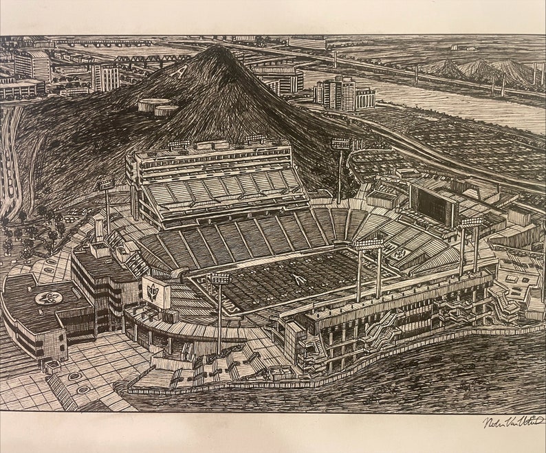 PRINT Drawing of Sun Devil Stadium Arizona State Sun Devils Football ...