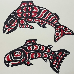 PRINT Drawings of Tlingit / Salish-inspired Salmon, Whales, Raven ...