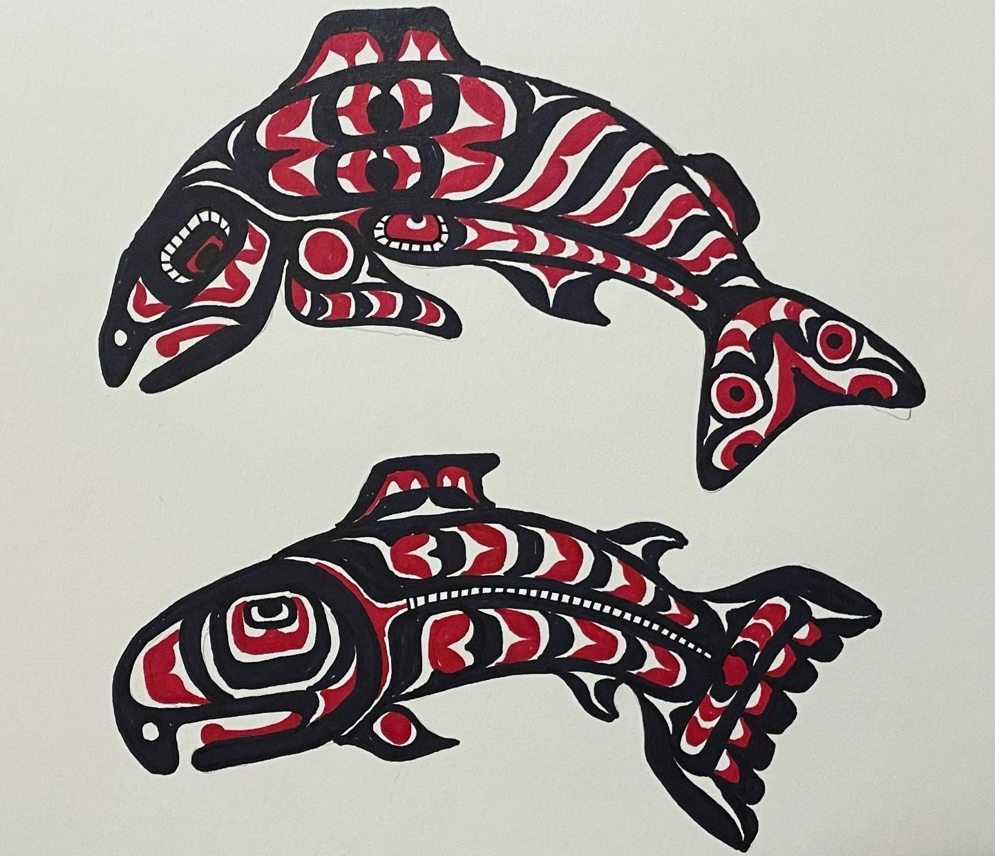 PRINT Drawings of Tlingit / Salish-inspired Salmon, Whales, Raven ...
