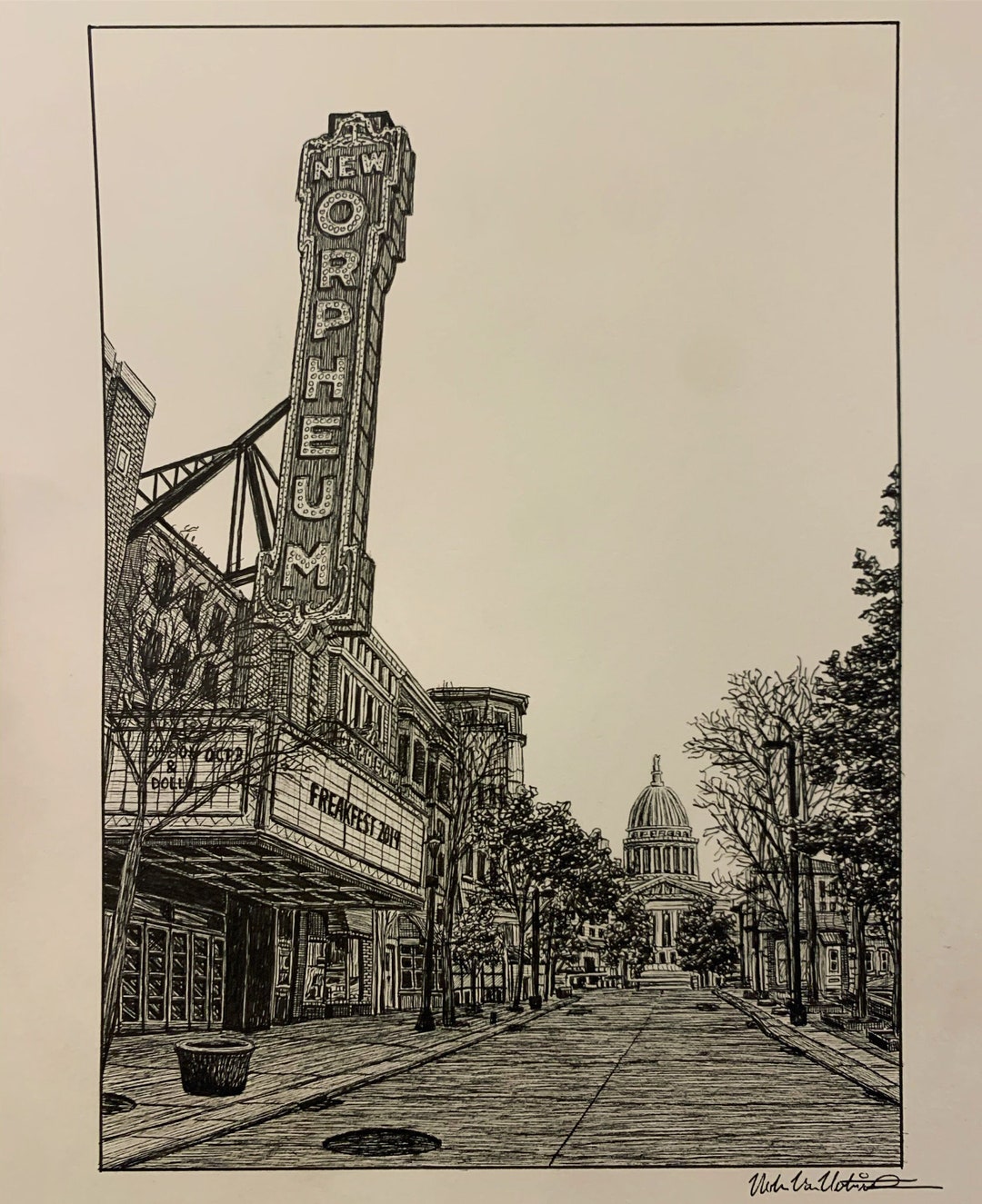 PRINT Drawing of Madison Wisconsin Downtown Orpheum Theater - Etsy