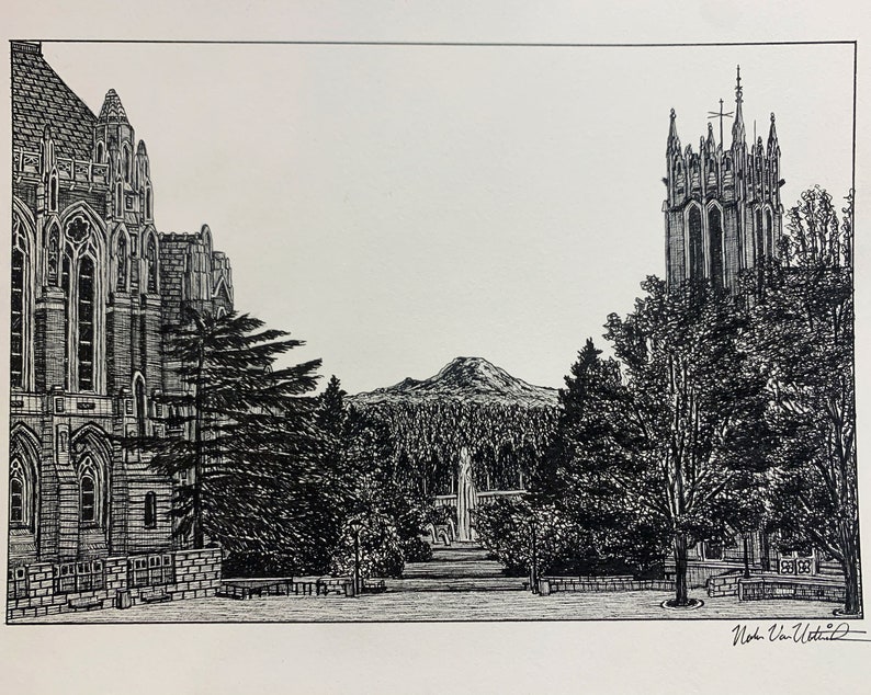 PRINT Drawing of University of Washington Campus Seattle - Etsy