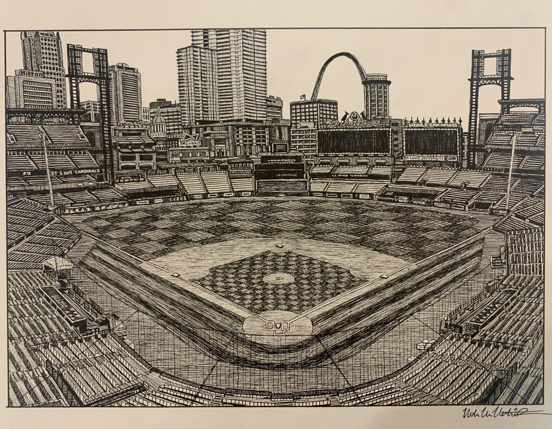 PRINT Drawing of Busch Stadium St. Louis Cardinals Baseball Missouri ...