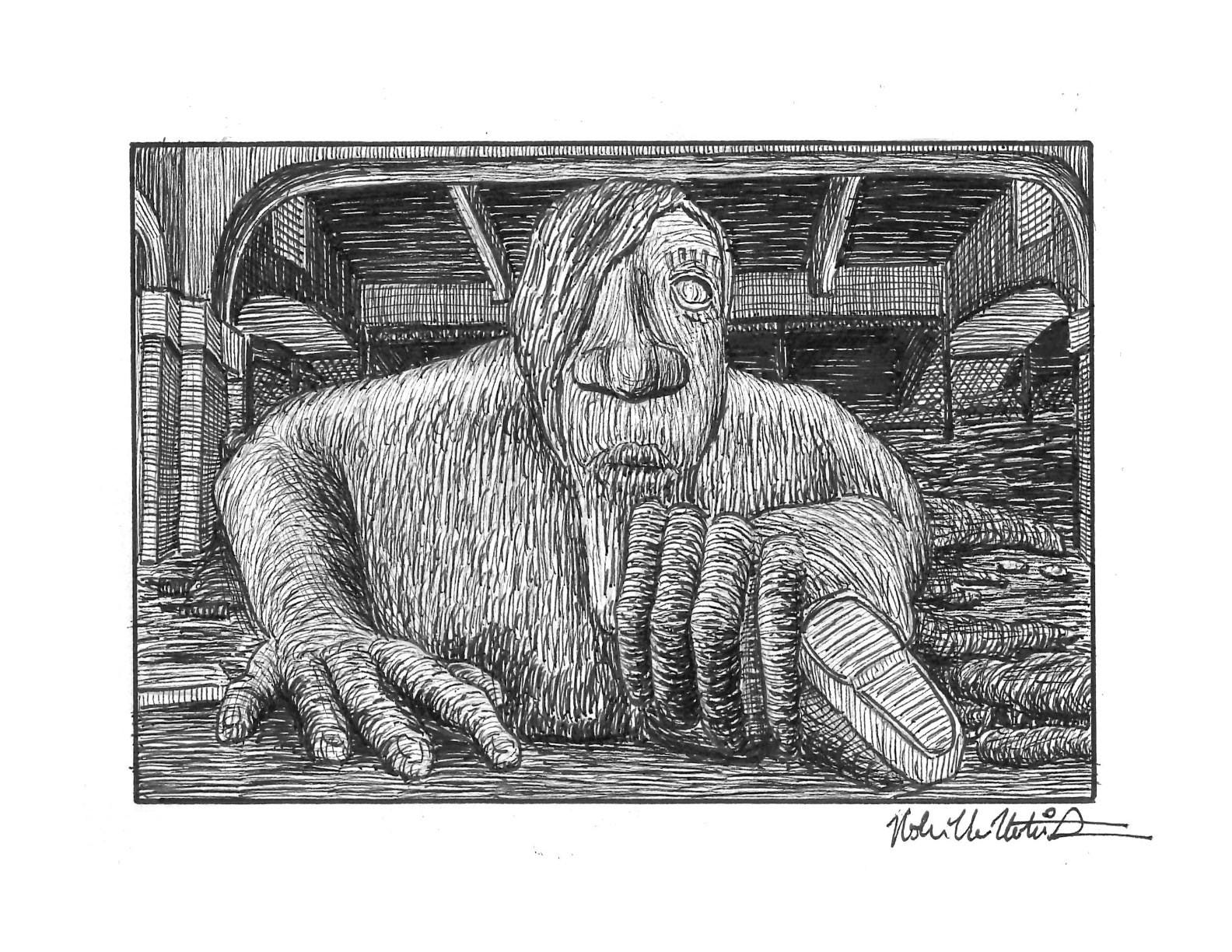 PRINT Drawing of Fremont Troll - Aurora Bridge, Seattle, WA - Etsy