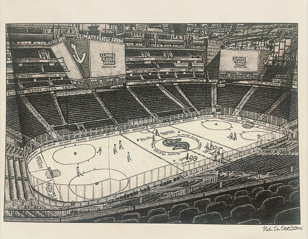 PRINT Drawing of Climate Pledge Arena Seattle Kraken Hockey Washington ...