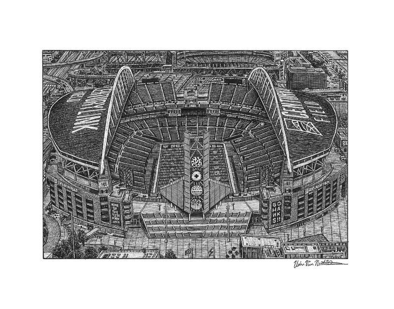 PRINT Drawing of Centurylink / Lumen Field - Seattle Seahawks Football ...