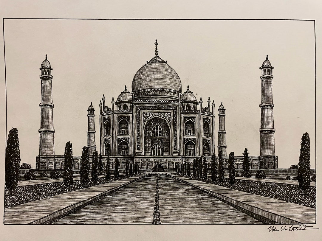 PRINT Drawing of the Taj Mahal, Agra, Uttar Pradesh, India - Etsy