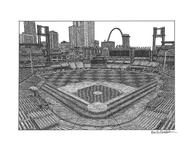 PRINT Drawing of Busch Stadium St. Louis Cardinals Baseball Missouri ...