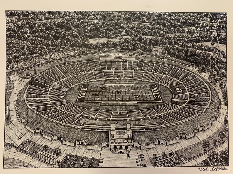 PRINT Drawing of Yale Bowl Football Stadium Ivy League New Haven ...