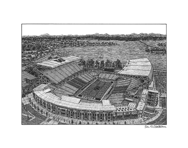 PRINT Drawing of Husky Stadium Washington Huskies UW Football Seattle ...