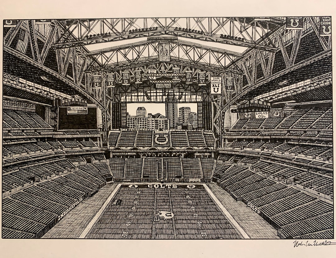 PRINT Drawing of Lucas Oil Stadium Indianapolis Colts Football Indiana ...