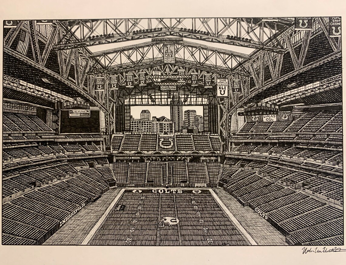 PRINT Drawing of Lucas Oil Stadium Indianapolis Colts Football Indiana ...