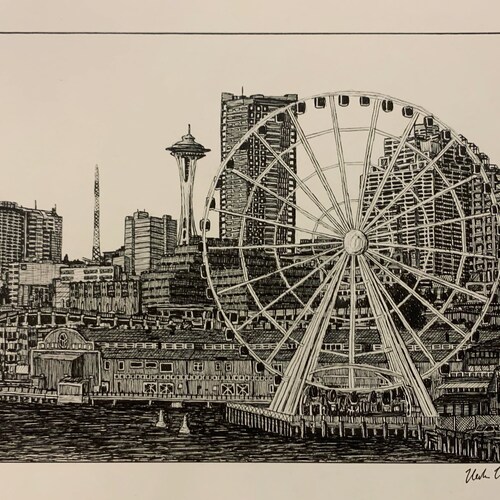 PRINT Drawing of Seattle Bainbridge Island Ferry Bremerton - Etsy