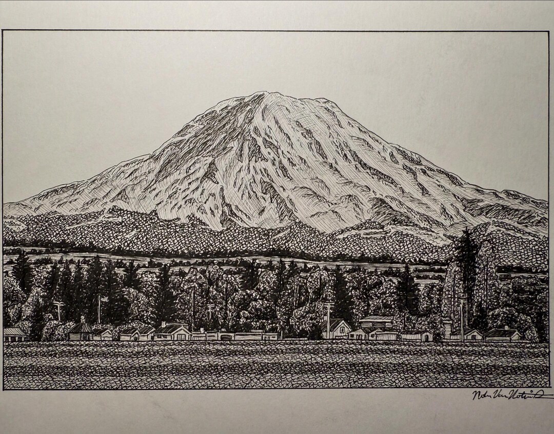 PRINT Drawing of Mount Rainier National Park, WA Washington State - Etsy