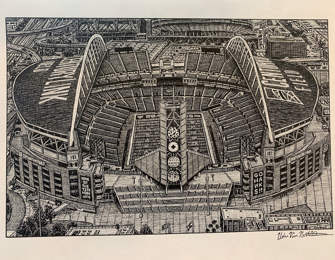 PRINT Drawing of Centurylink / Lumen Field - Seattle Seahawks Football ...
