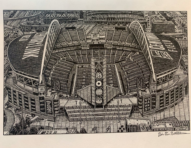 PRINT Drawing of Centurylink / Lumen Field - Seattle Seahawks Football ...